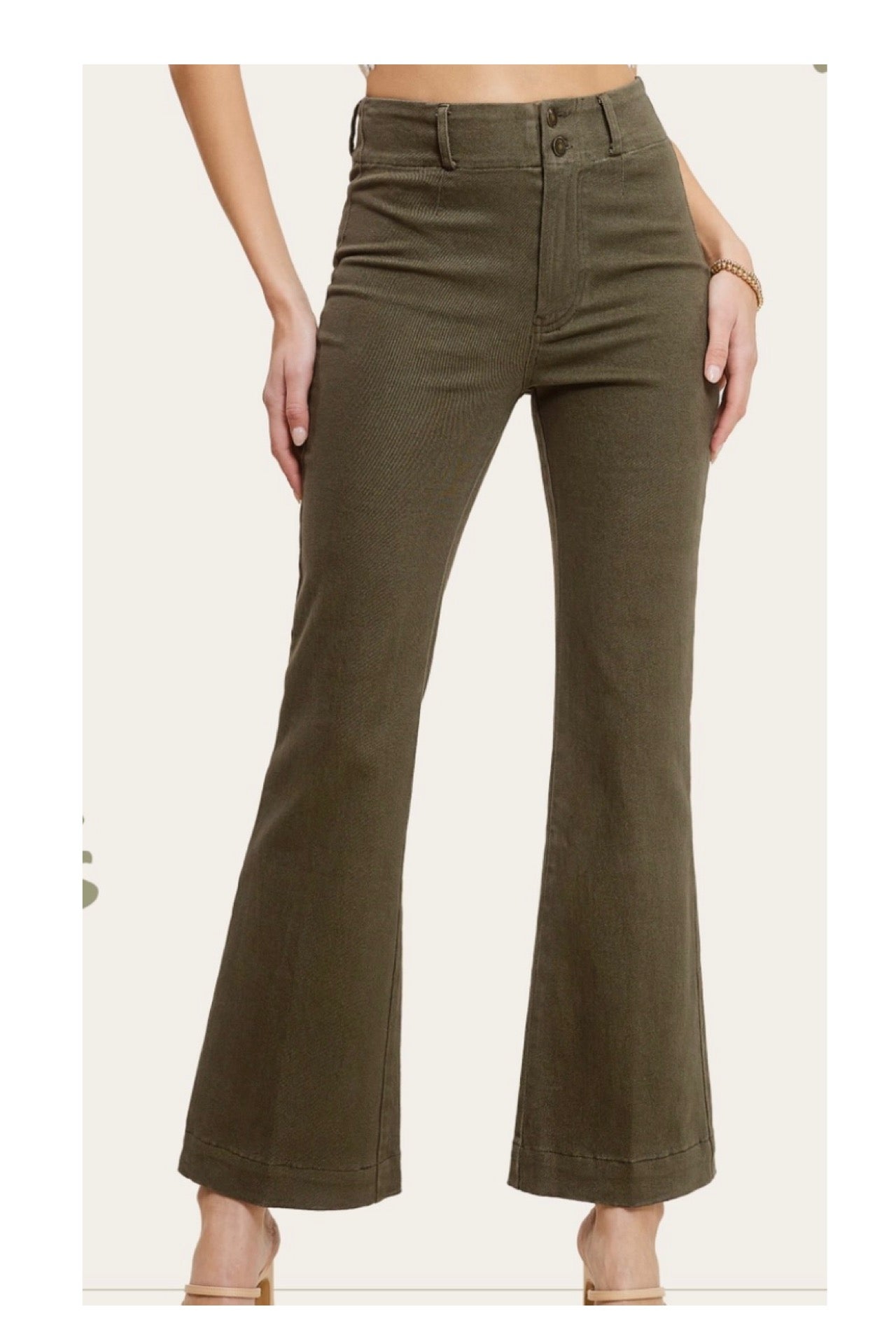 "Victoria" Stretch Flares - Olive | Bella Nova Boutique